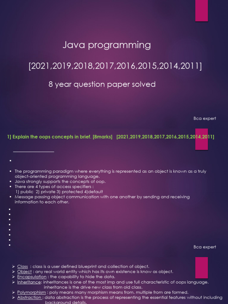 Java Programming Solved Papers | PDF | Java (Programming Language) | Class (Computer Programming)