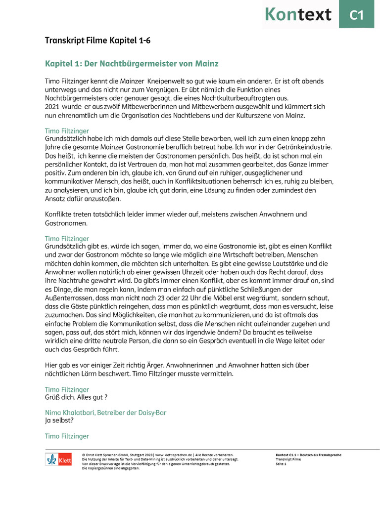 Kontext C1 TRANSKRIPT FILME K1-6 | PDF