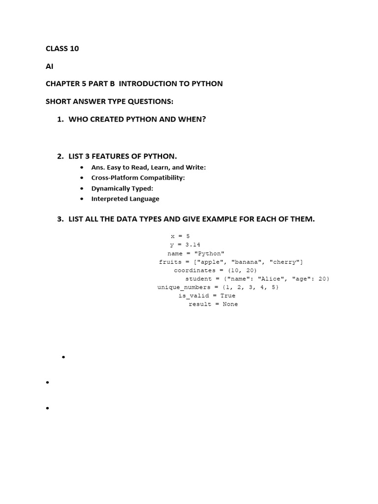Chapter 5 Python Part B Class 10 | PDF