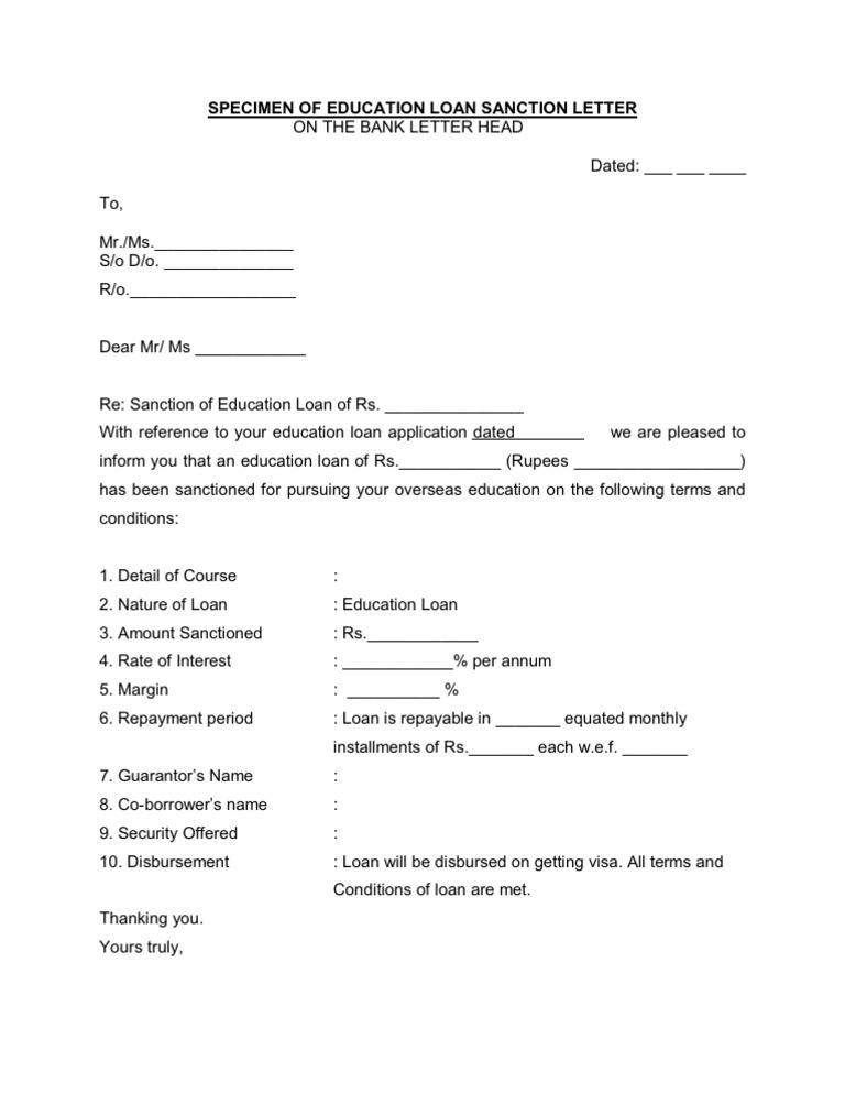 SBI Education Loan Sanction Letter Guide | PDF | Monetary Economics | Loans