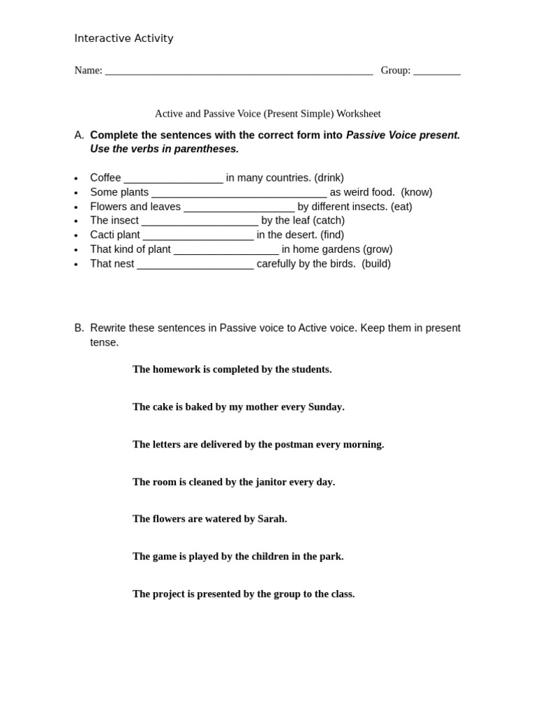 Active and passive voice worksheet | PDF