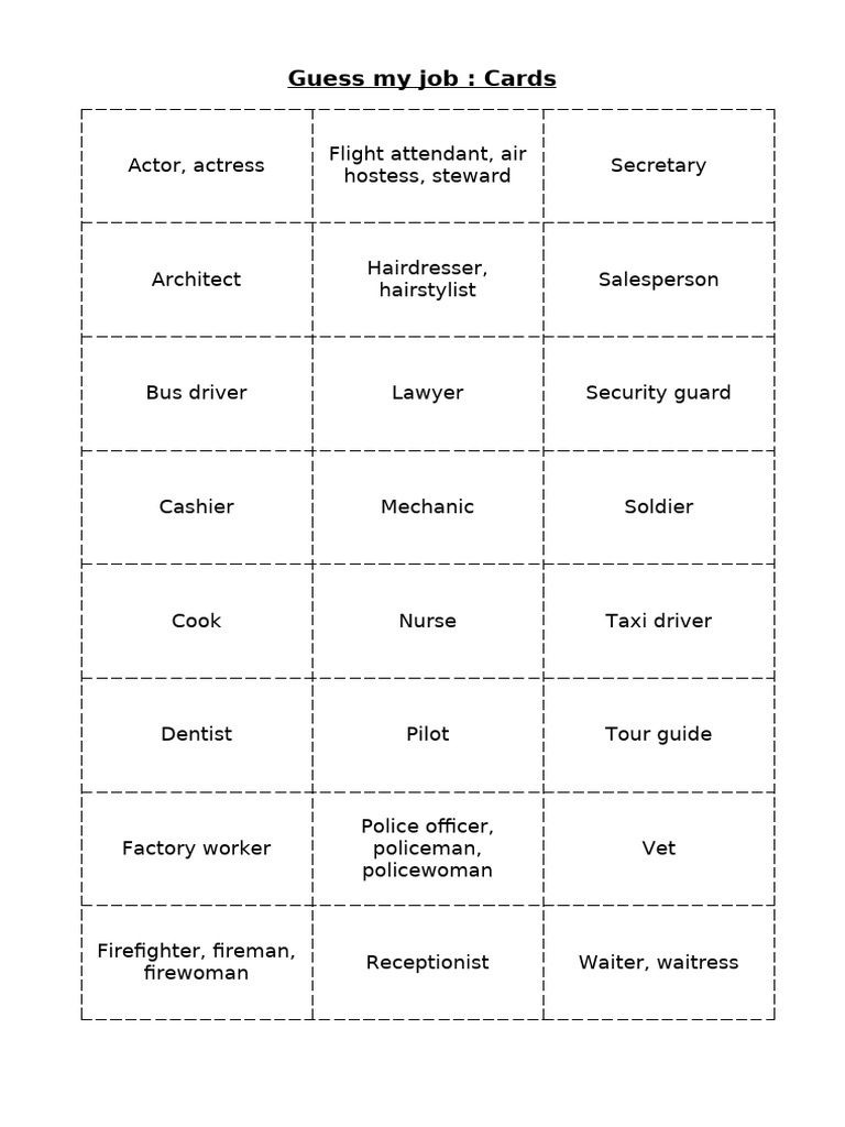 1guess My Job Fun Activities Games - 94767 | PDF