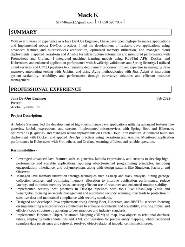 Mack K: Java Devops Engineer | PDF
