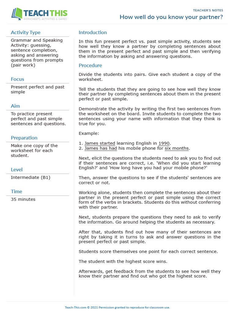 How Well Do You Know Your Partner | PDF