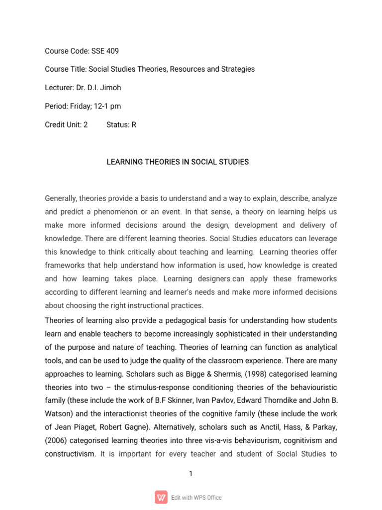 Learning Theories | PDF