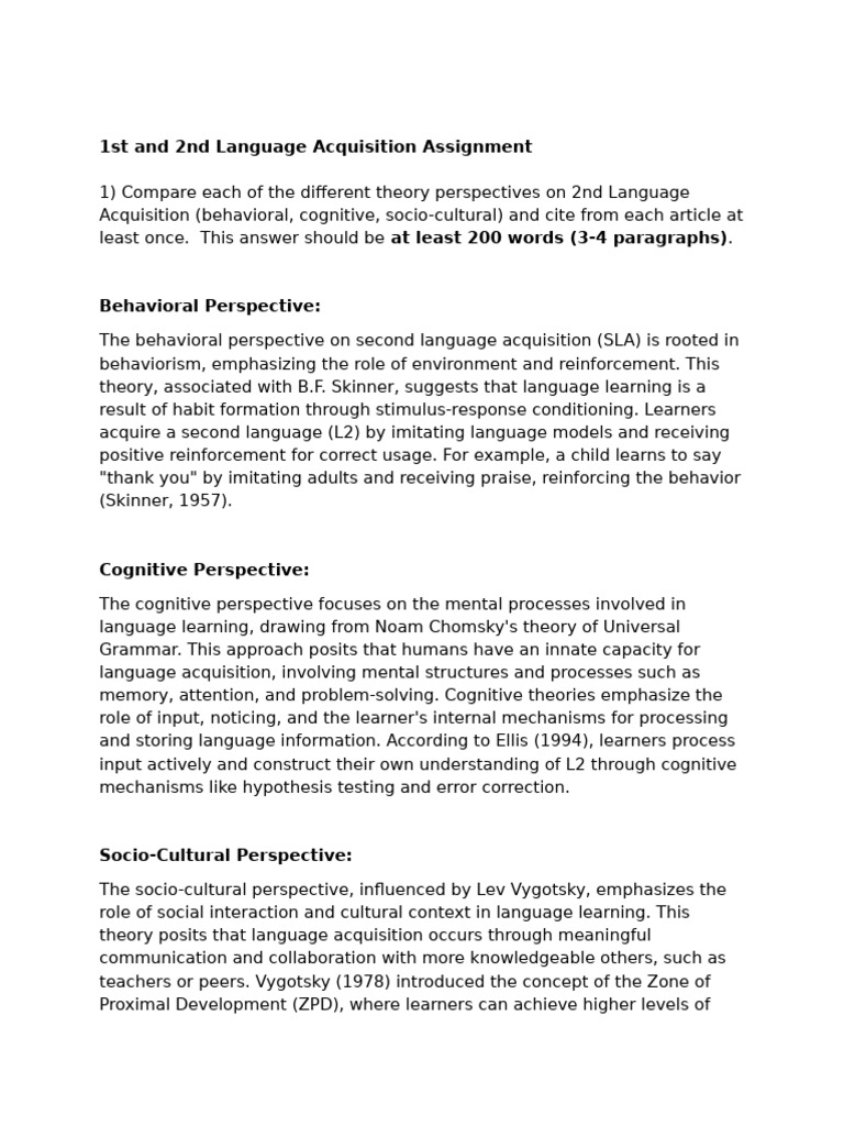 1st and 2nd Language Acquisition Assignment | PDF