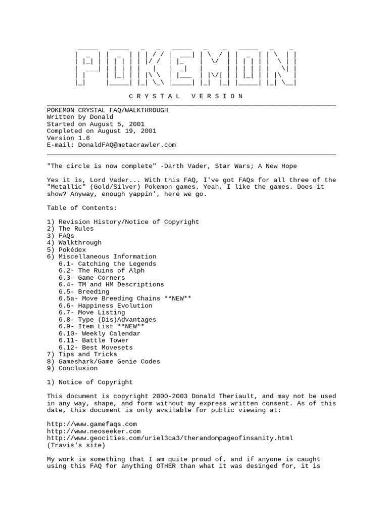 Pokemon Crystal Walkthrough | PDF | Pokémon