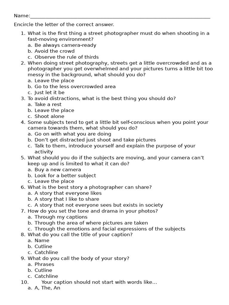 Photojournalism Quiz | PDF