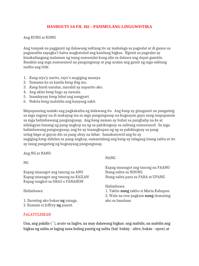 HANDOUTS SA FIL 102 | PDF