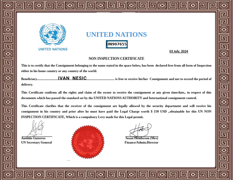 NON INSPECTION CERTIFICATE | PDF