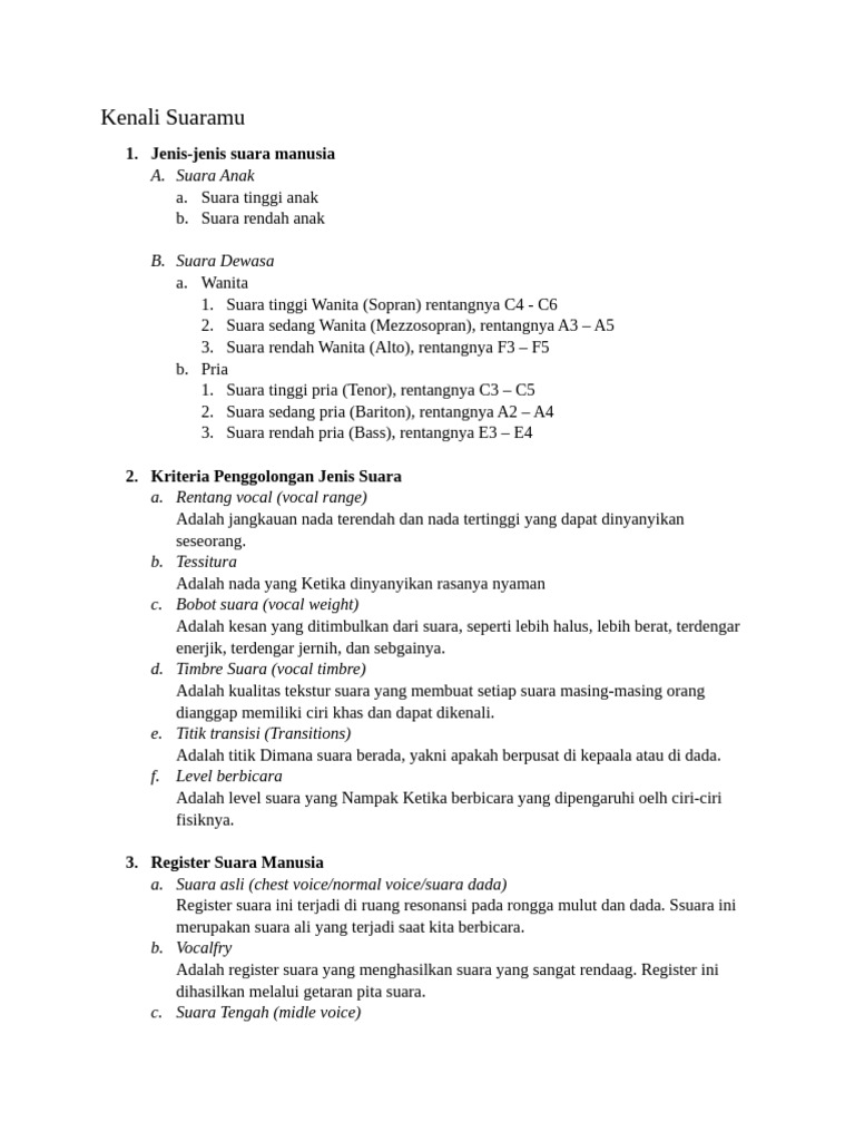 Jenis dan Karakteristik Suara Manusia | PDF | Seni & Disiplin Bahasa