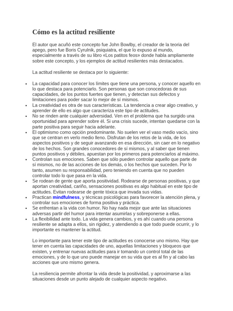 Cómo Es La Actitud Resiliente | PDF