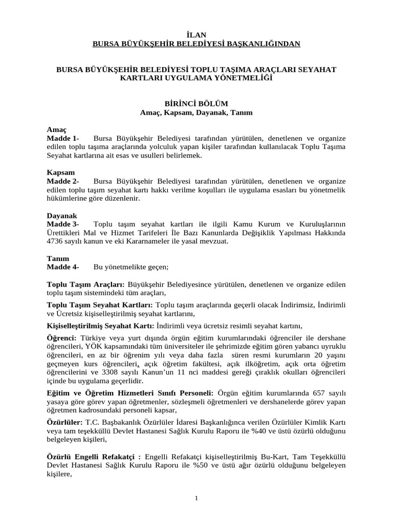 Toplu Tasima Araclari Seyahat Kartlari Uygulama Yonetmeligi ...