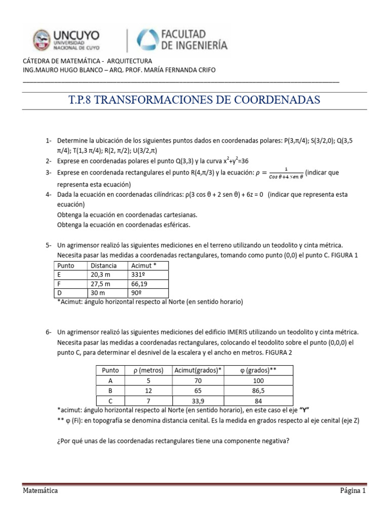 TP8 Coordenadas | PDF | Agrimensura | Métodos y materiales de enseñanza