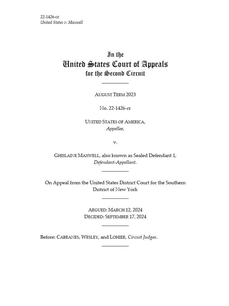 Ghislaine Maxwell Appeal Case Summary | PDF | Indictment | Statute Of Limitations