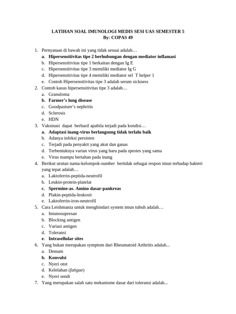Soal Copas Imun Sem 5 Sesi UAS | PDF