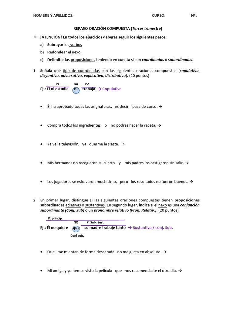 Repaso I Sintaxis Orac. Comp 3âº Trim | PDF