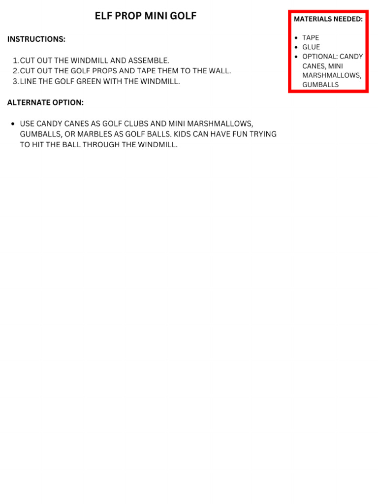 Elf Instructions Mini Golf | PDF