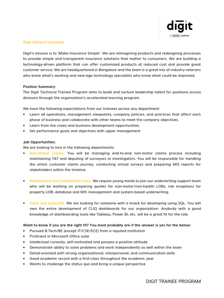 JD_Technical Trainee | PDF