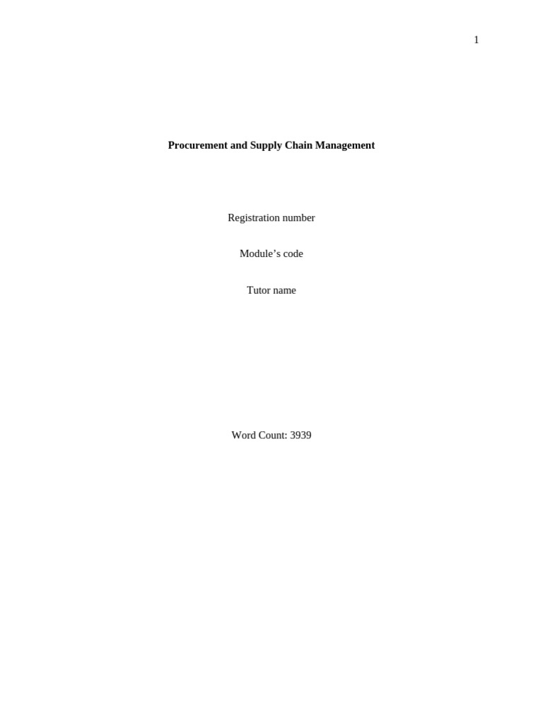 Procurement and supply chain management assignment | PDF Procurement and supply chain management assignment | PDF