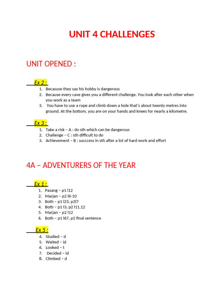 Unit 4 Challenges Pdf