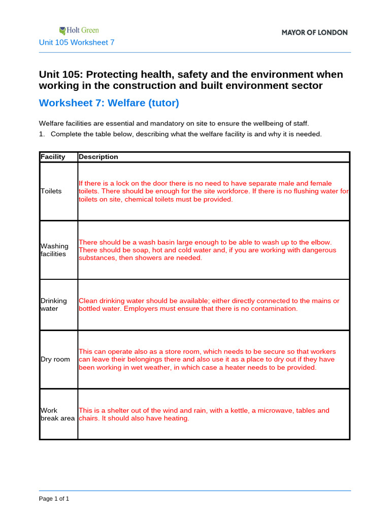 Unit 20 - Ws - 7 - Welfare - T Answer Sheet | PDF