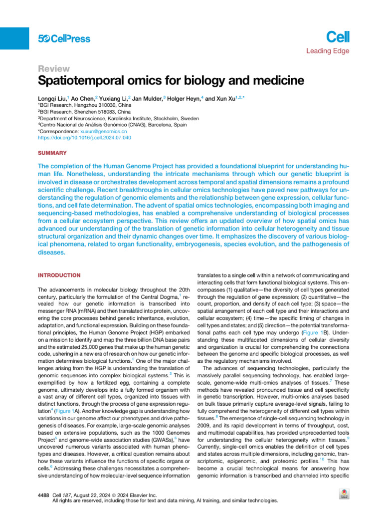 Spatiotemporal Omics For Biology and Medicine Cell | PDF