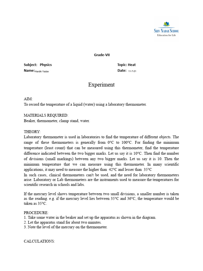 Lab Work 1-Laboratory Thermometer | PDF