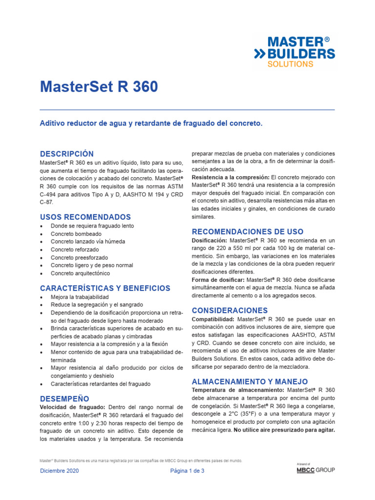 Masterset R 360 - Ficha Técnica | PDF