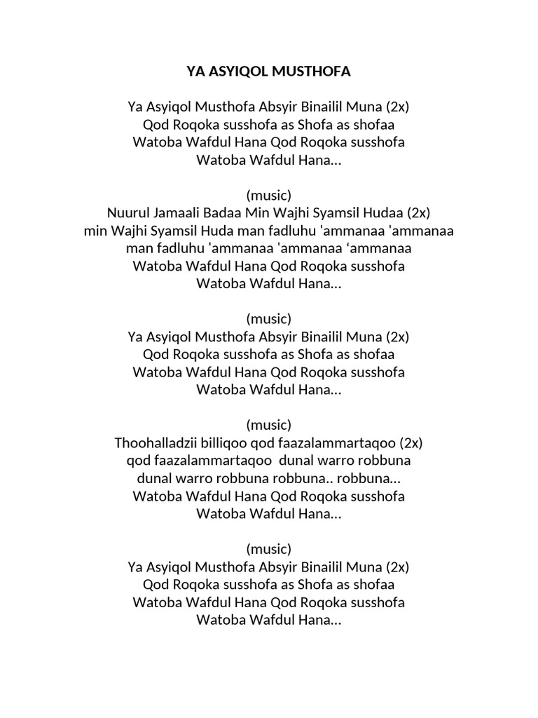 Ya Asyiqol Mustofa | PDF