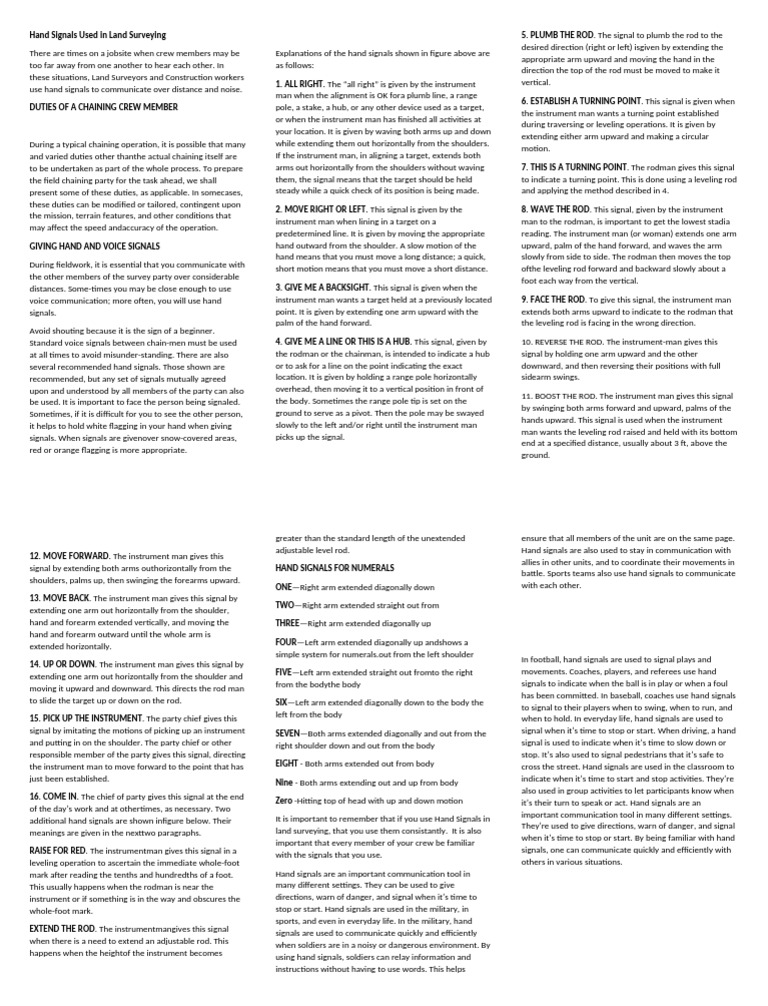 Hand Signals Used in Land Surveying | PDF