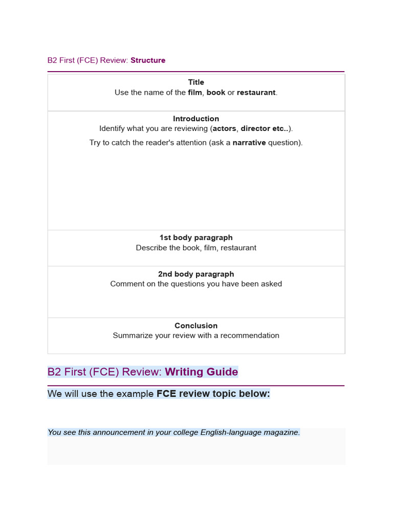 B2 First (FCE) Review_ Structure | PDF