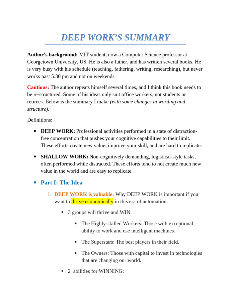 Deep Work | PDF | Behavioural Sciences | Psychology