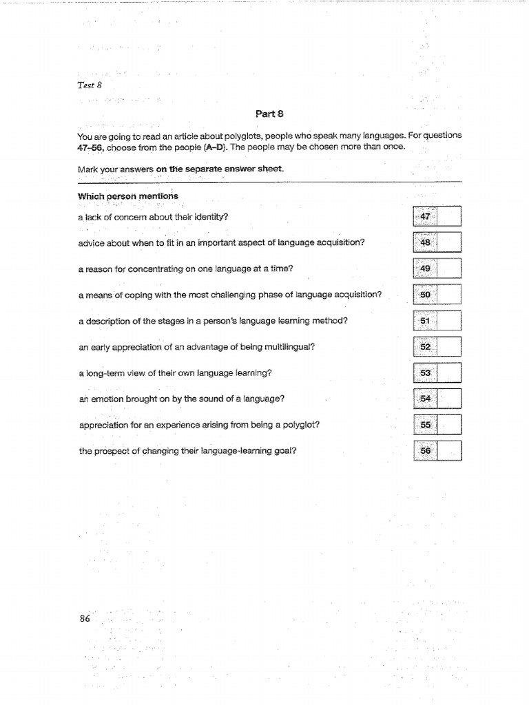 CAE Reading Part 8 Test 8 | PDF