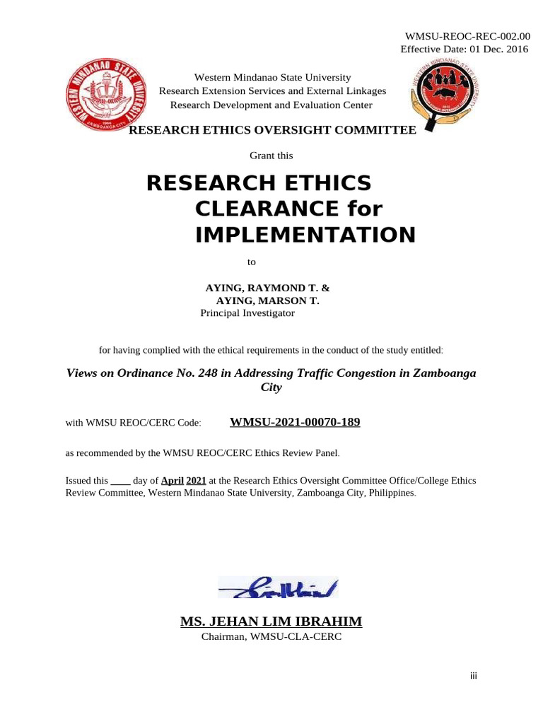 ETHICS CLEARANCE | PDF