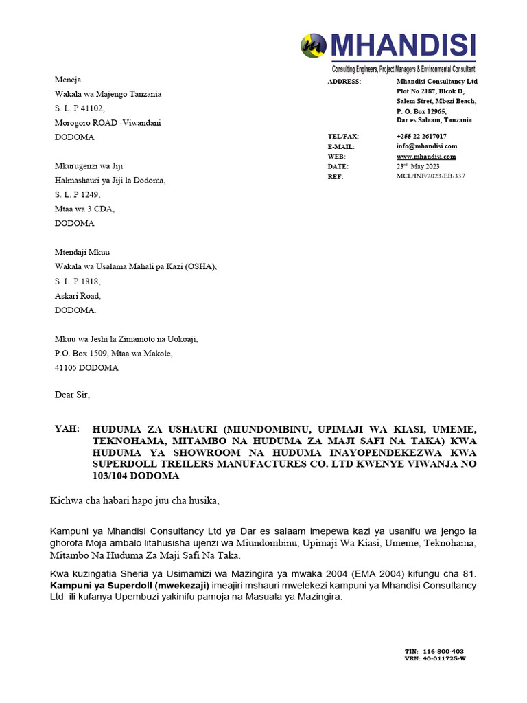 BARUA YA UTAMBULISHO | PDF