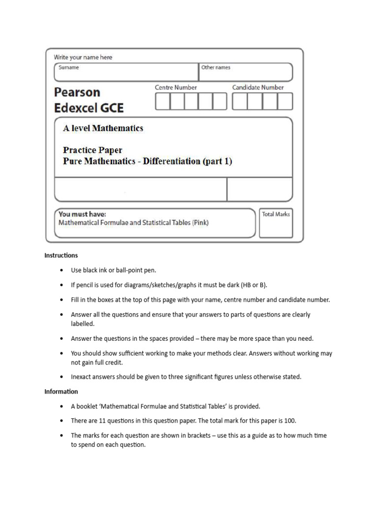 Pearson Edexel GCE Sample Paper | PDF