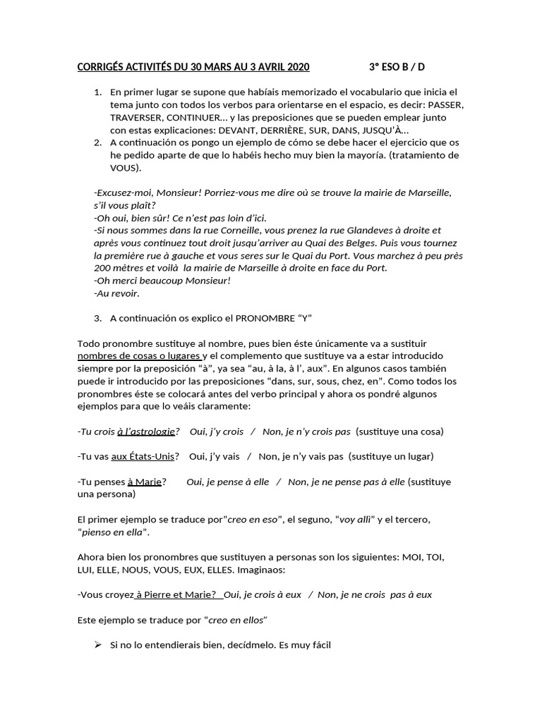 Corrigés Activités Du 30 Mars Au 3 Avril 2020 | PDF