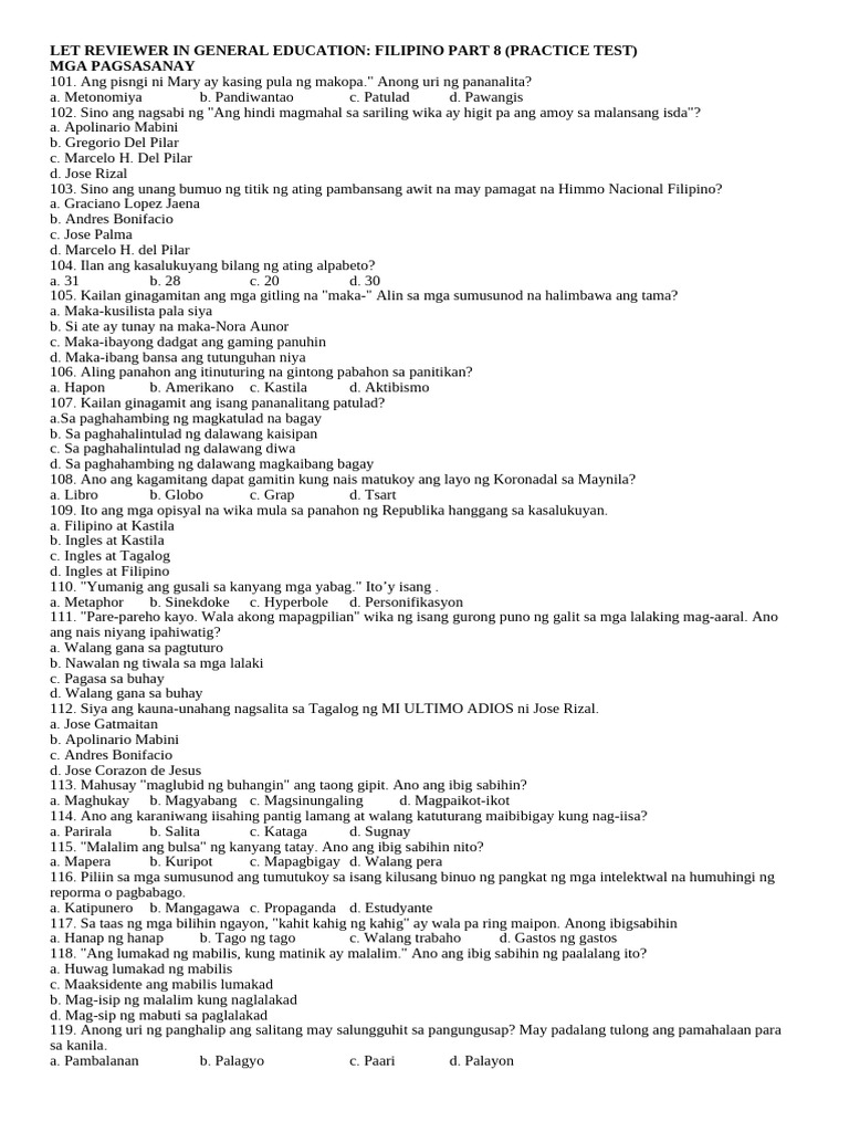 Filipino Language Practice Test Insights | PDF | Philippines