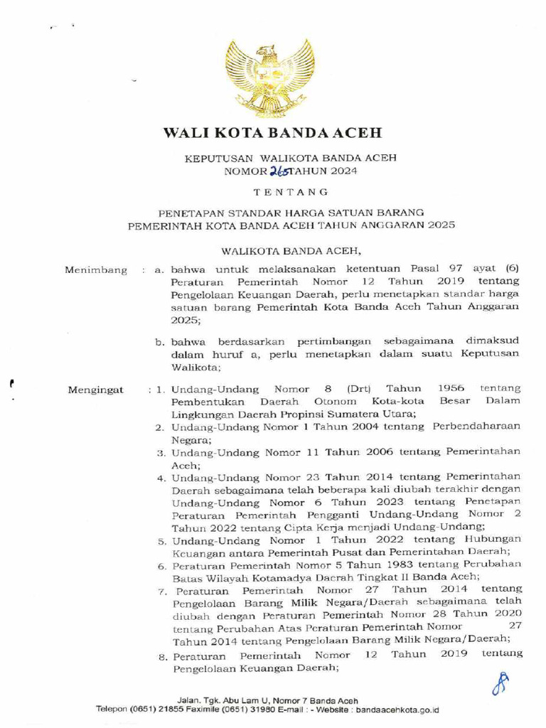 SK Dan Lampiran Standart Satuan Harga Ta 2026 Nomor 236 Tahun 2024 | PDF