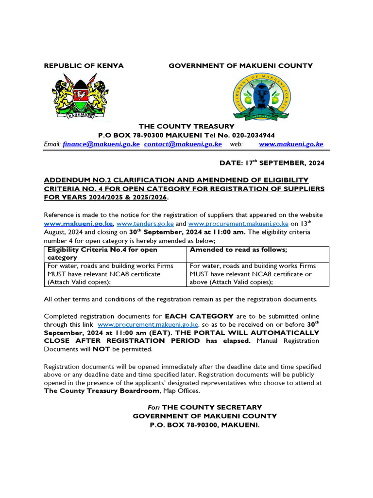 Addendum 2 NOTICE REGISTRATION OF SUPPLIERS FOR YEARS 2024 PDF | PDF