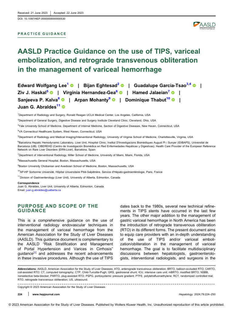 Aasld Practice Guidance On The Use of Tips,.23 | PDF