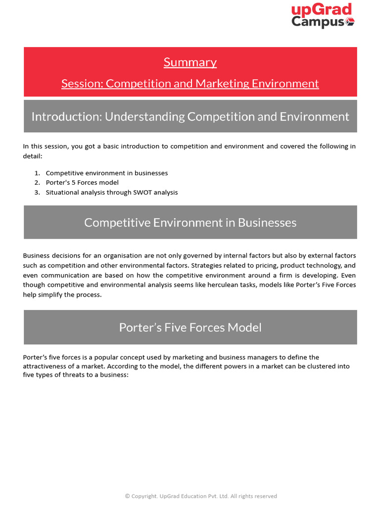 Summary - Understanding Competition and Enviroment | PDF | Copyright ...