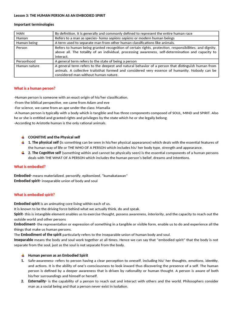 Lesson 3 Module g11 Humss | PDF | Soul | Thought