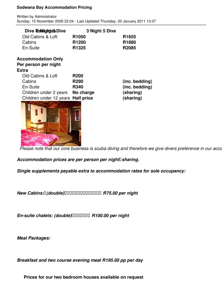 Sodwana Bay Accommodation Pricing | PDF