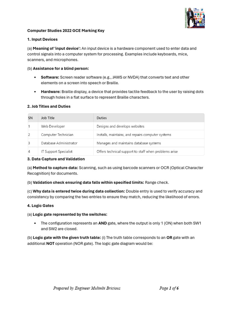 Computer Studies 2022 GCE Marking Key | PDF