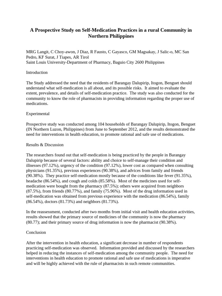 Mark Ryan Langit - A Prospective Study On Self-Medication Practices in A Rural Community in ...