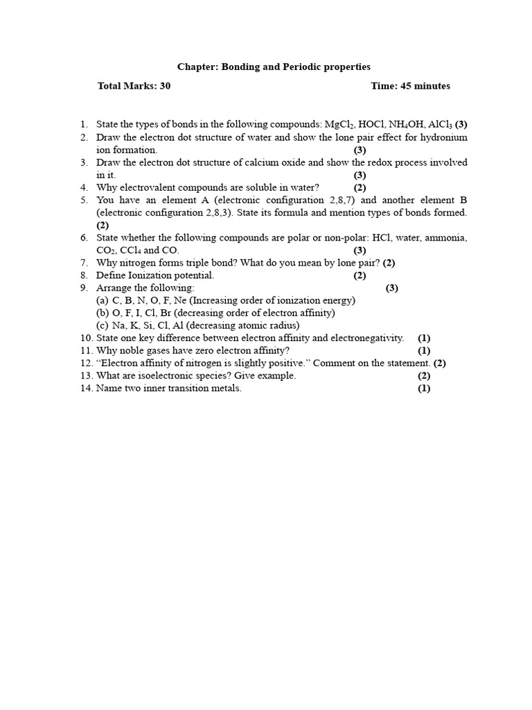 Bonding and Periodicity Class 10 ICSE | PDF