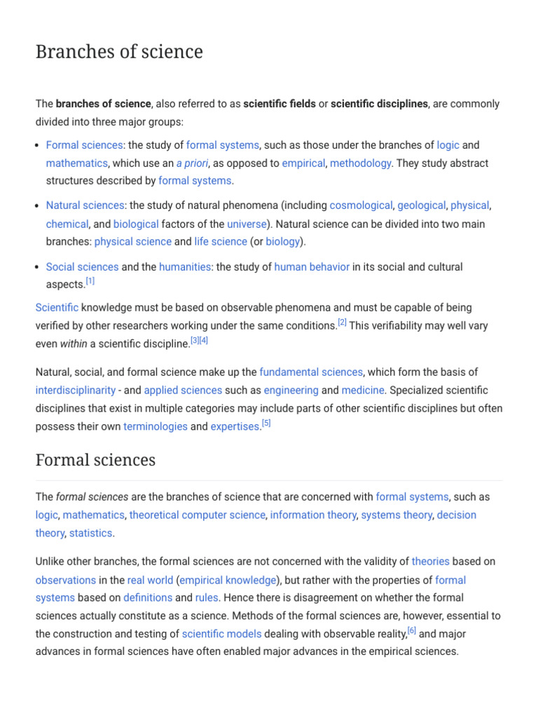 2) Branches of Science - Wikipedia | PDF