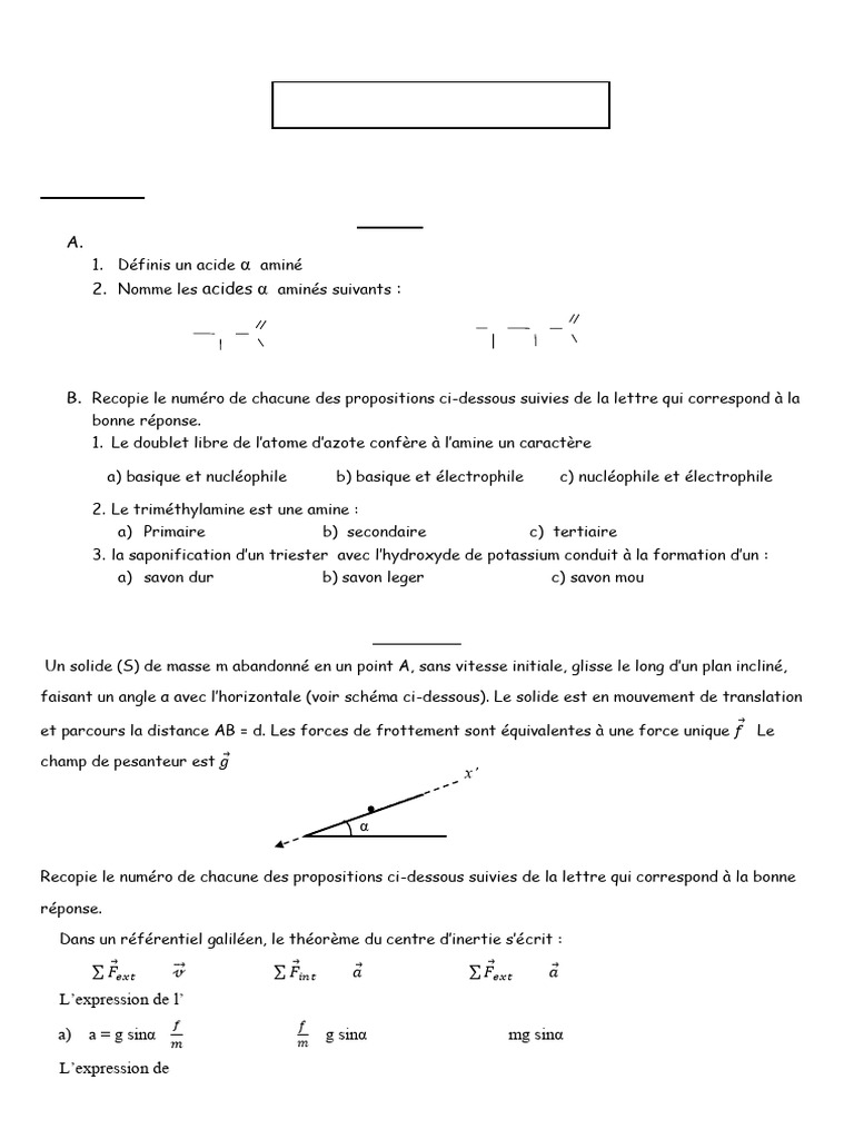 Sujet Physique Chimie TD | PDF